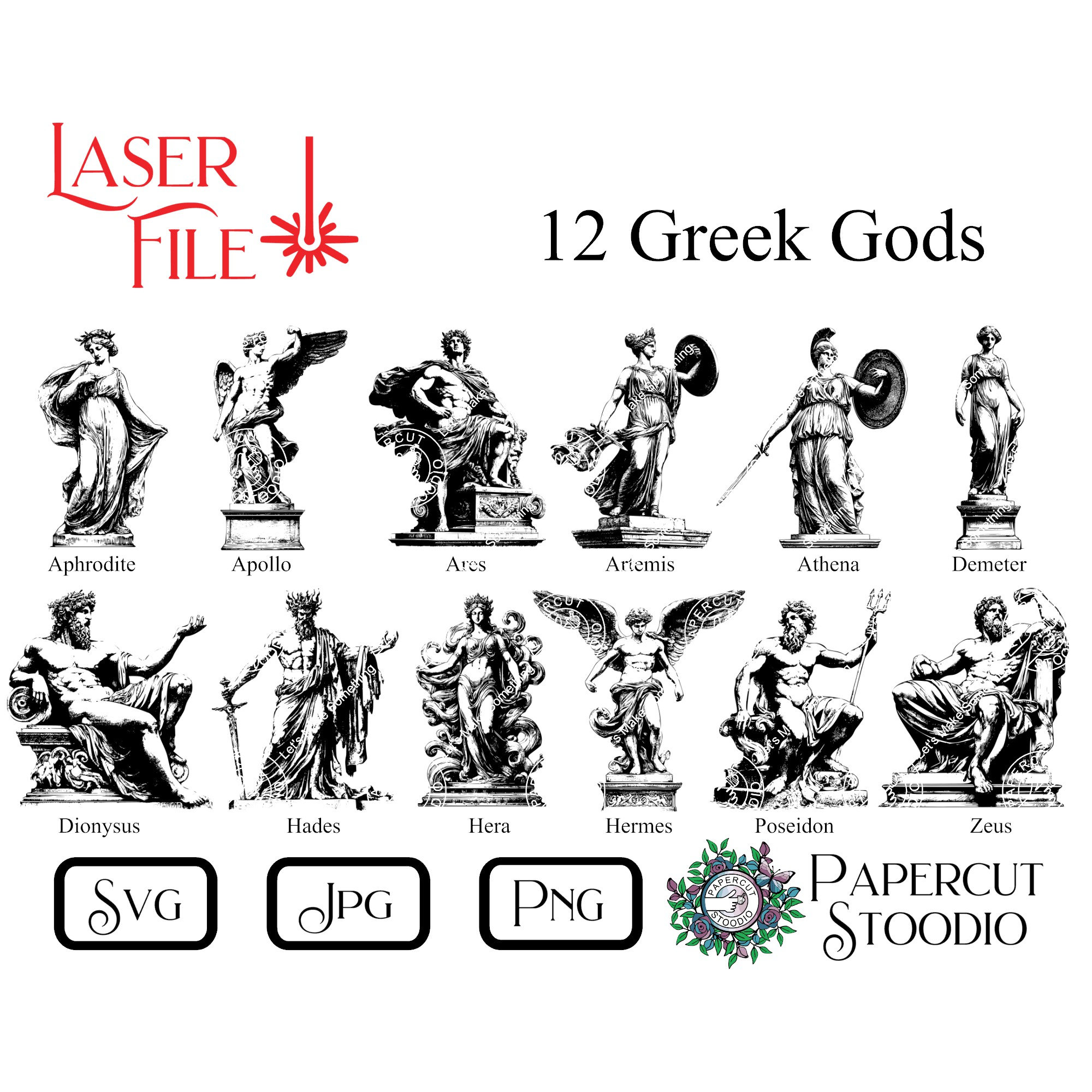 12 Greek Gods Laser Engrave File, SVG PNG JPG, Mythology Cutting Boards ...