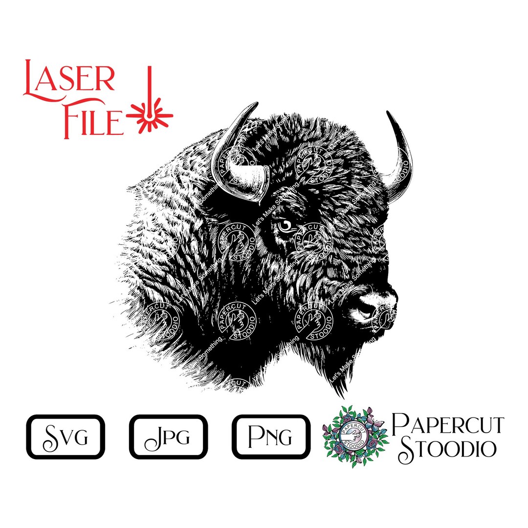 Laser Engrave File, Bison Head SVG, Lightburn Glowforge Wood Burn DIY ...