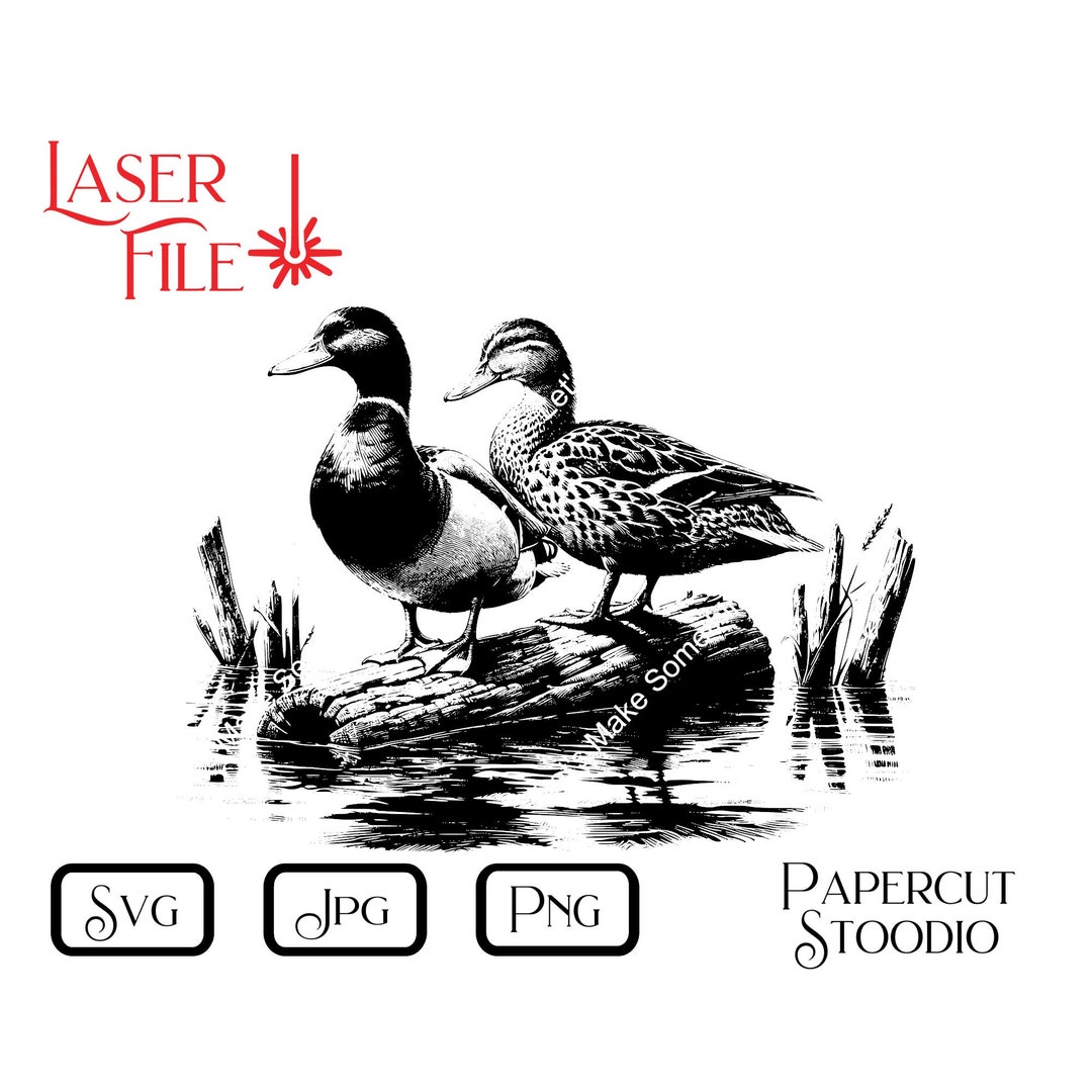 Laser Engrave File, Ducks on Log SVG, Lightburn Glowforge Digital ...