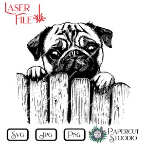 Laser Engrave File, Pug Dog Peek SVG, DIY Door Hanger Dog Fence Sign ...
