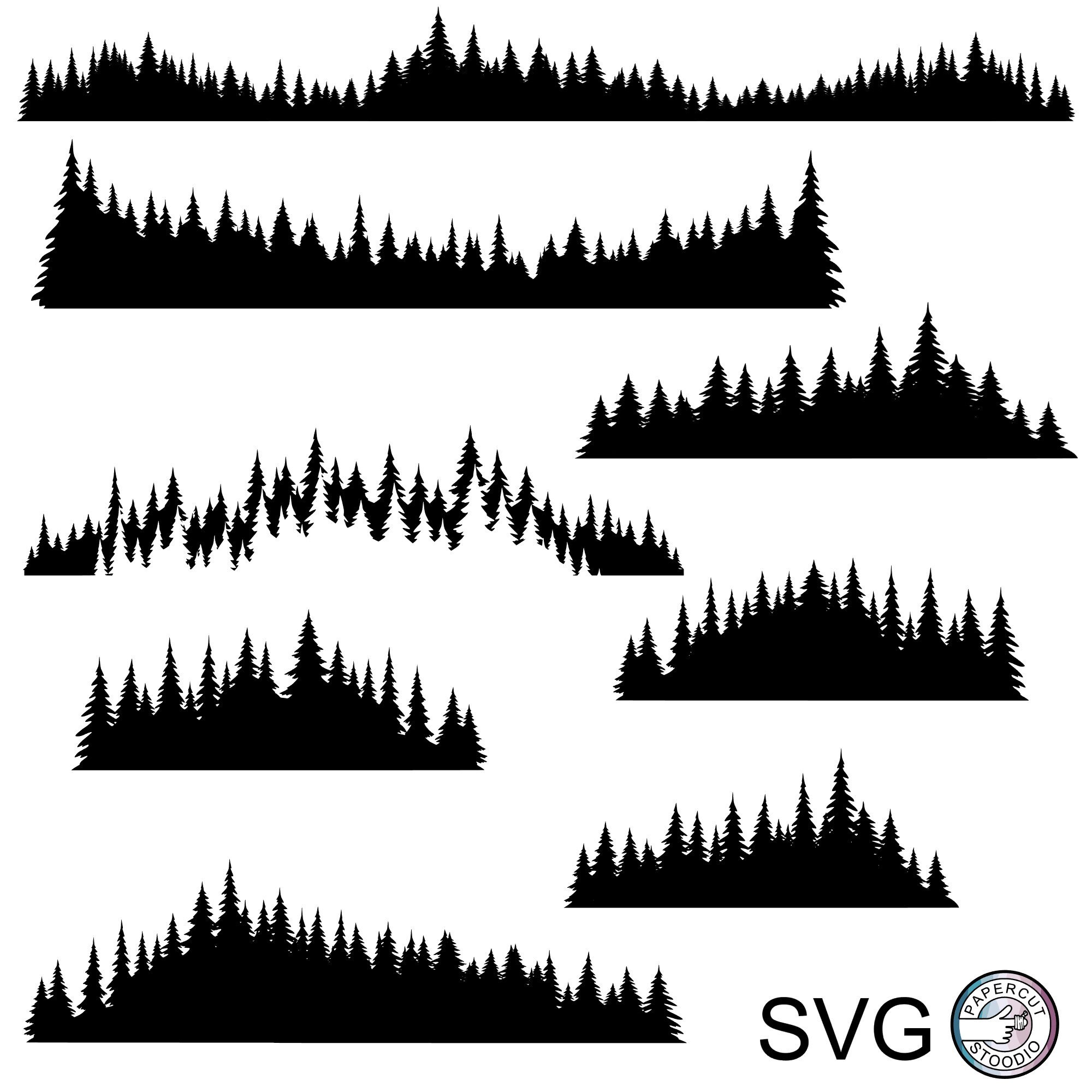 Forest Tree Line Bundle Svg Forest Pine Tree Silhouette - Etsy