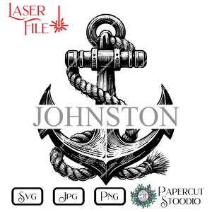 Laser Engrave File, Anchor Monogram SVG, Lightburn Glowforge Wood Burn ...