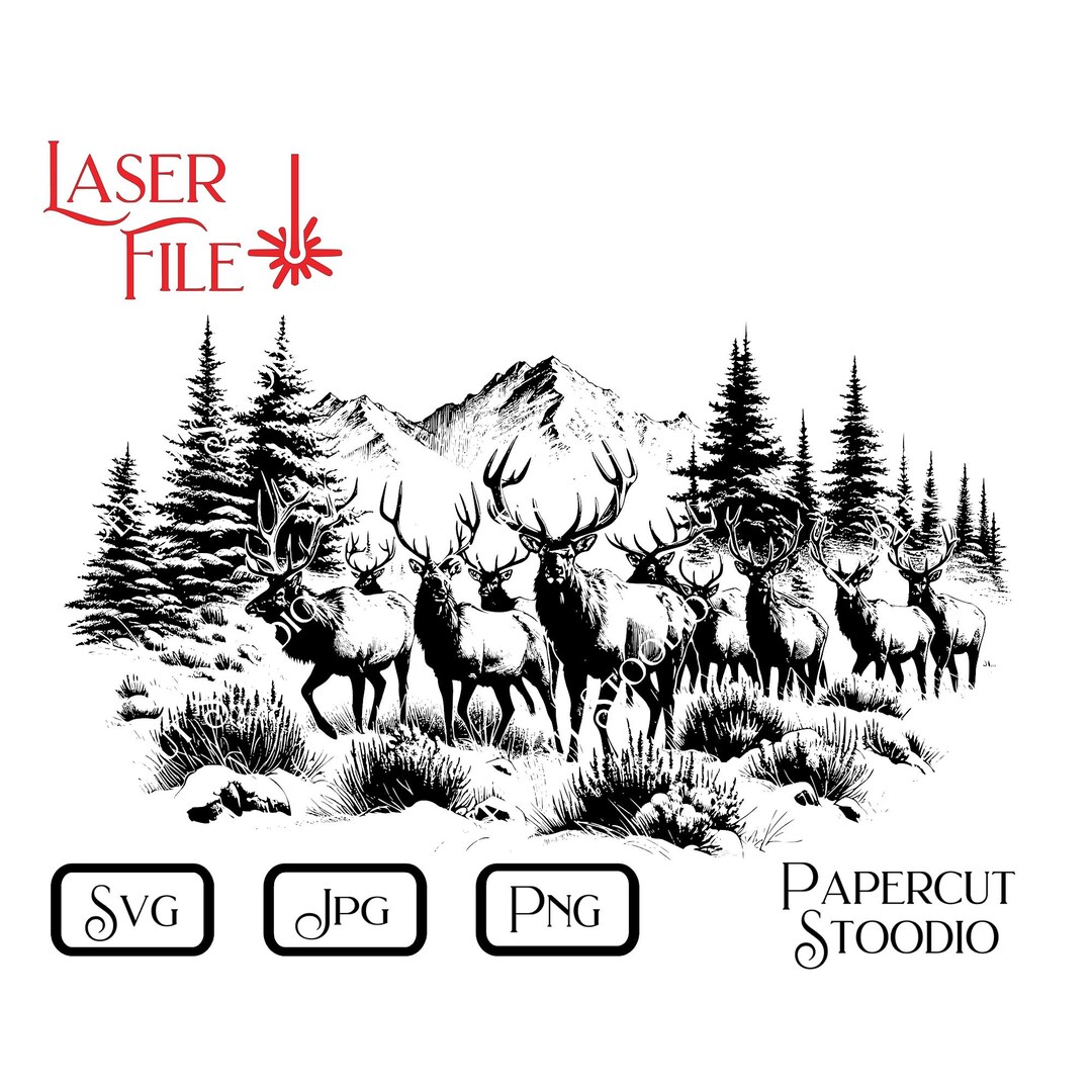 Laser Engrave File, Elk Herd Svg, Lightburn Glowforge Digital Download ...