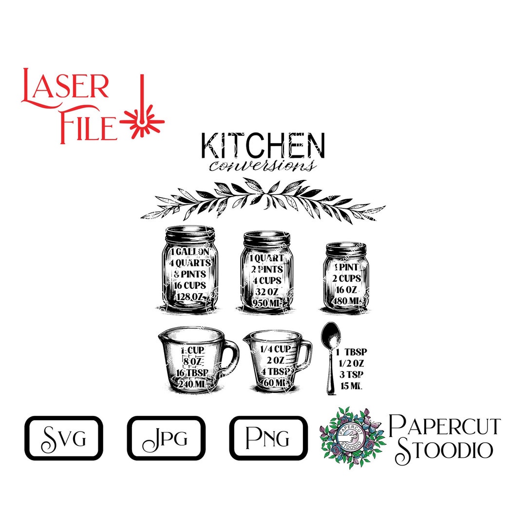 Laser Engrave File Kitchen Conversion Svg, for DIY Cutting Board ...