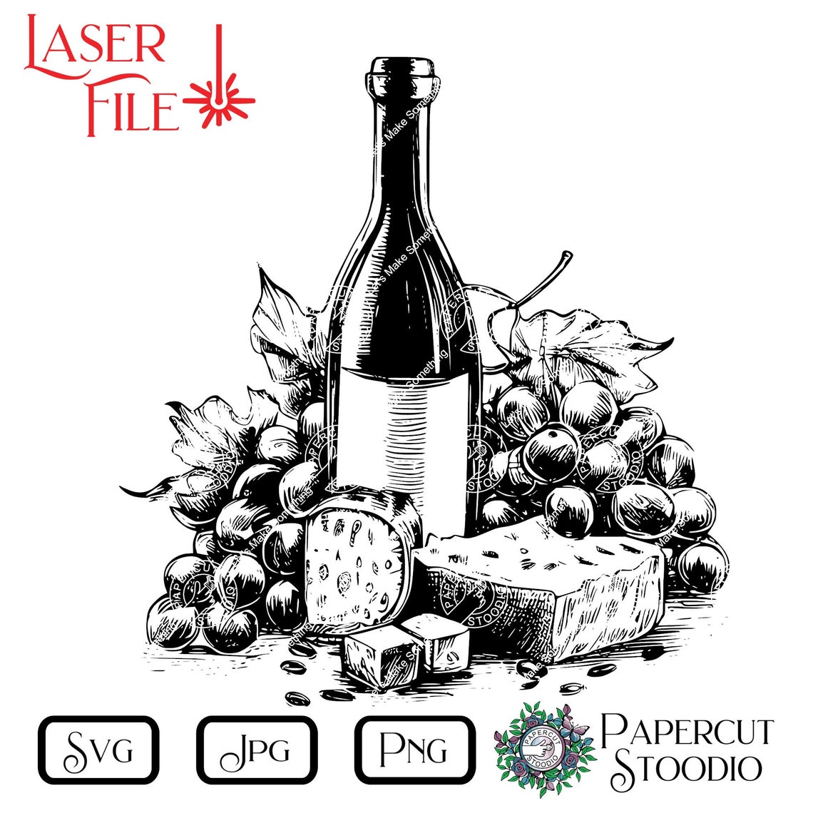 Laser Engrave File Grapes Wine Cheese SVG, for DIY Cutting Board ...