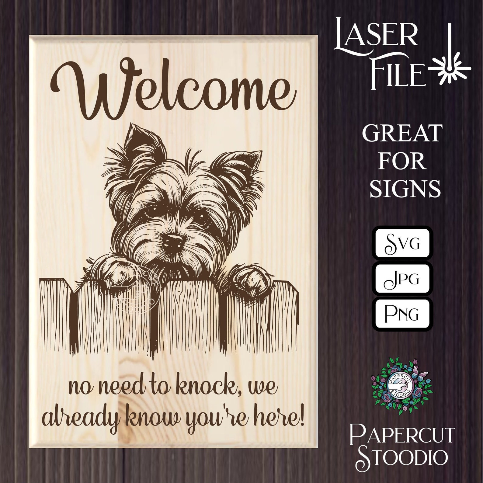 Laser Engrave File, Yorkie Dog Peek SVG, DIY Door Hanger Dog Fence Sign ...