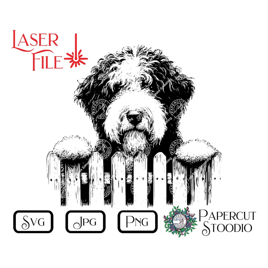 Laser Engrave File, Sheep Dog Peek SVG, DIY Door Hanger Dog Fence Sign ...