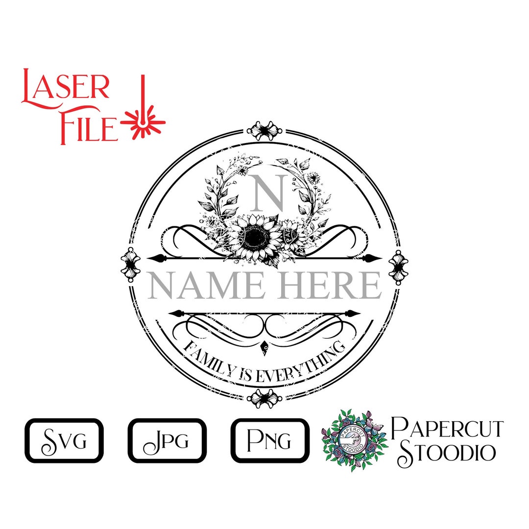 Laser Engrave File, Sunflower Family Monogram Sign SVG, for Lightburn ...