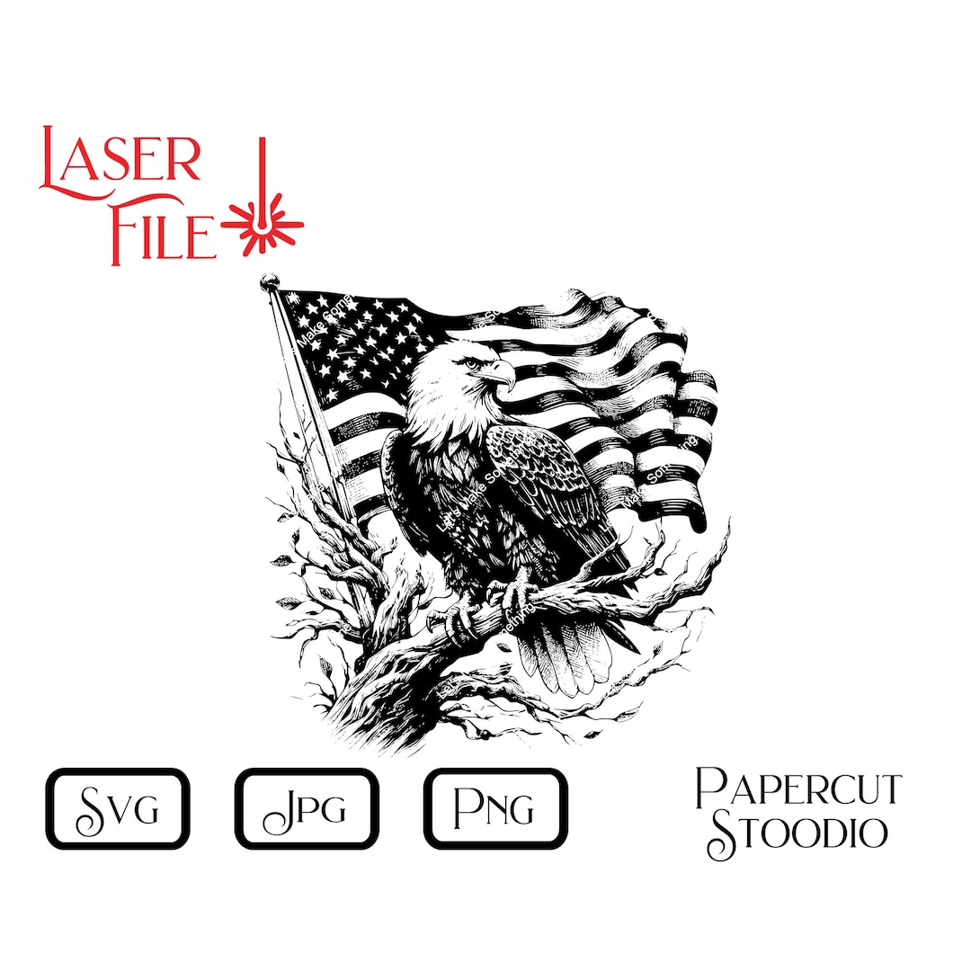 Laser Engrave File, American Eagle With Flag SVG, Lightburn Glowforge ...