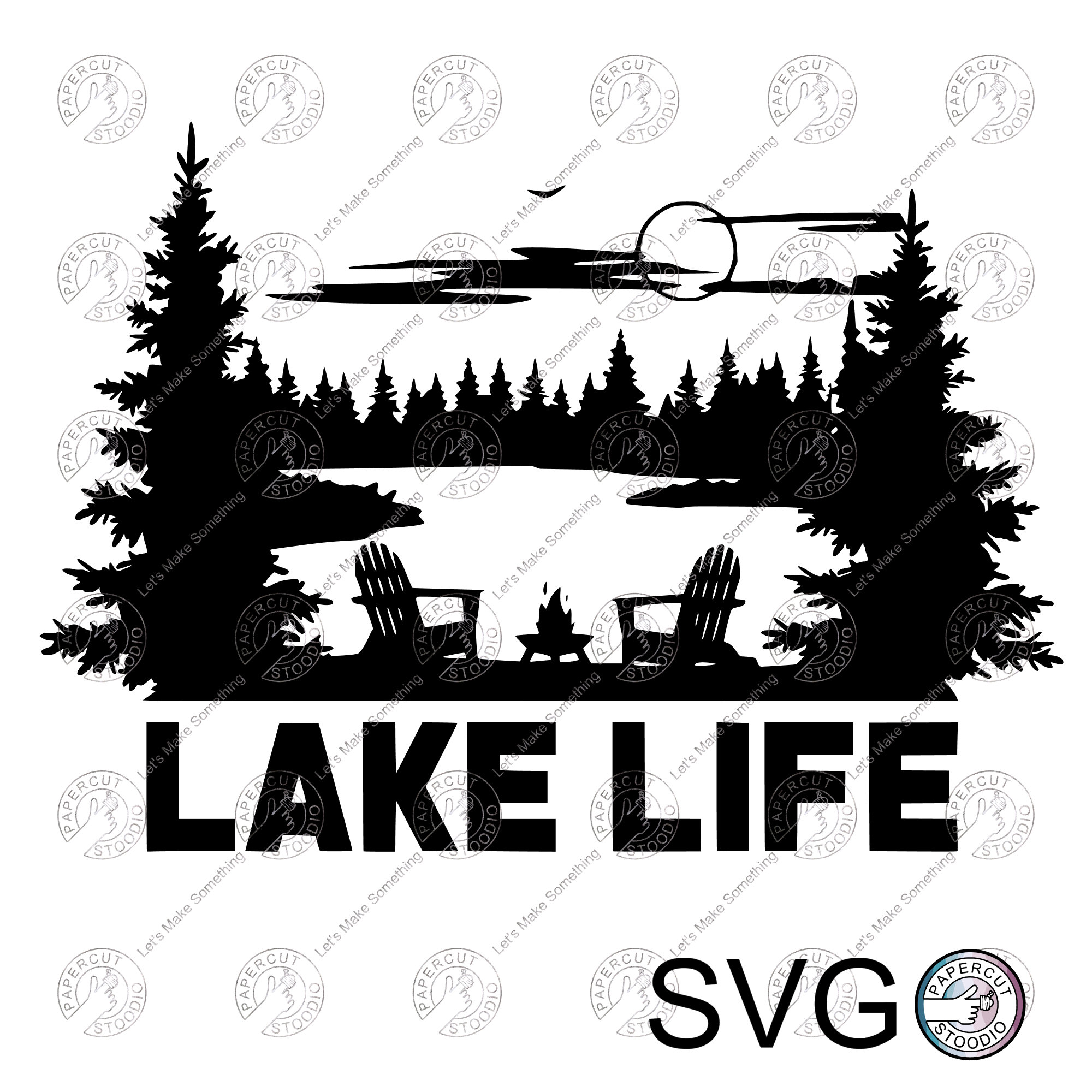 Lake Scene Adirondack Chairs Campfire Svg © Lake and Forest - Etsy UK