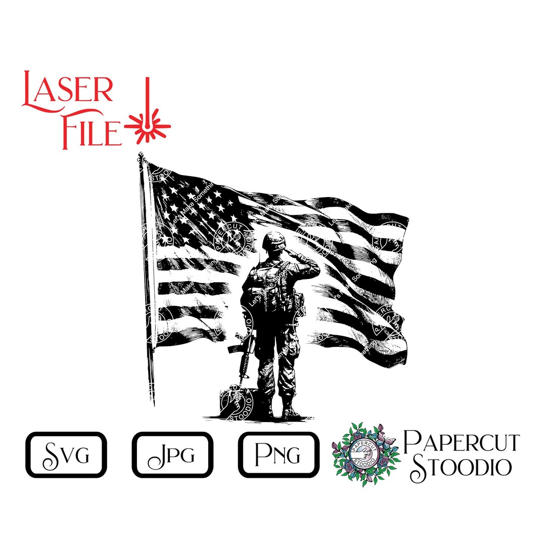American Salute Laser Engrave File, USA Veteran (svg, Png, Jpg ...