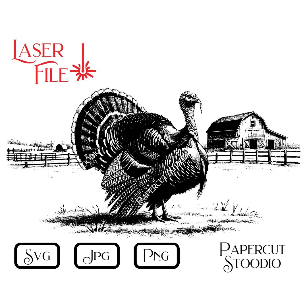 Laser Engrave File, Farm Turkey SVG, Lightburn Glowforge Wood Burn DIY ...