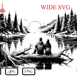 Laser Engrave File, Couples Lake Sunset SVG, Lightburn Glowforge Wood ...