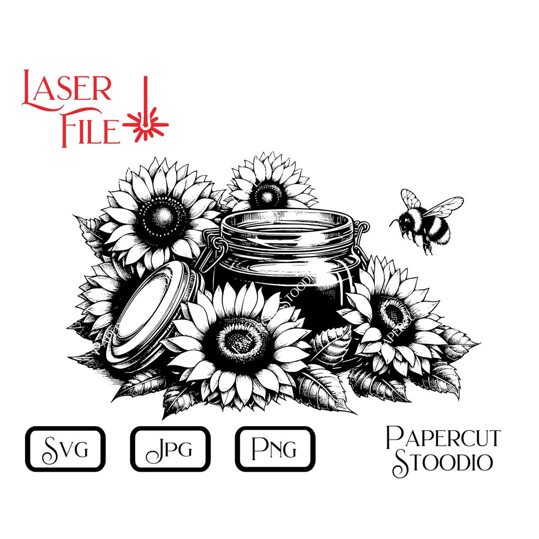 Laser Engrave File, Sunflower Honey Bee SVG, Lightburn Glowforge ...