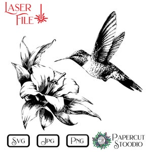 Laser Engrave File, Hummingbird Flower Svg, Digital Download for Laser ...