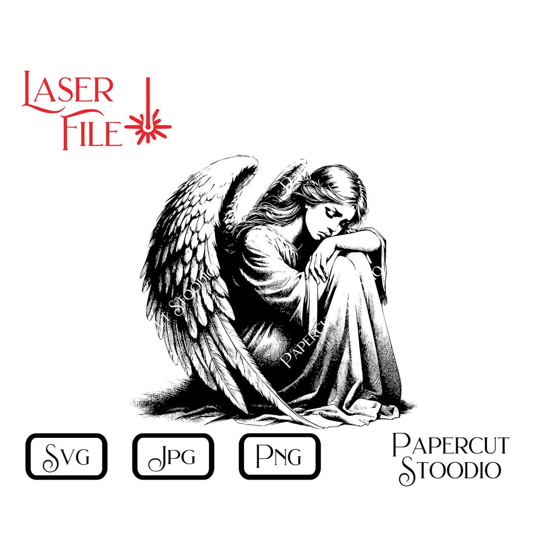 Laser Engrave File, Mourning Angel SVG, Lightburn Glowforge Grief, Loss ...