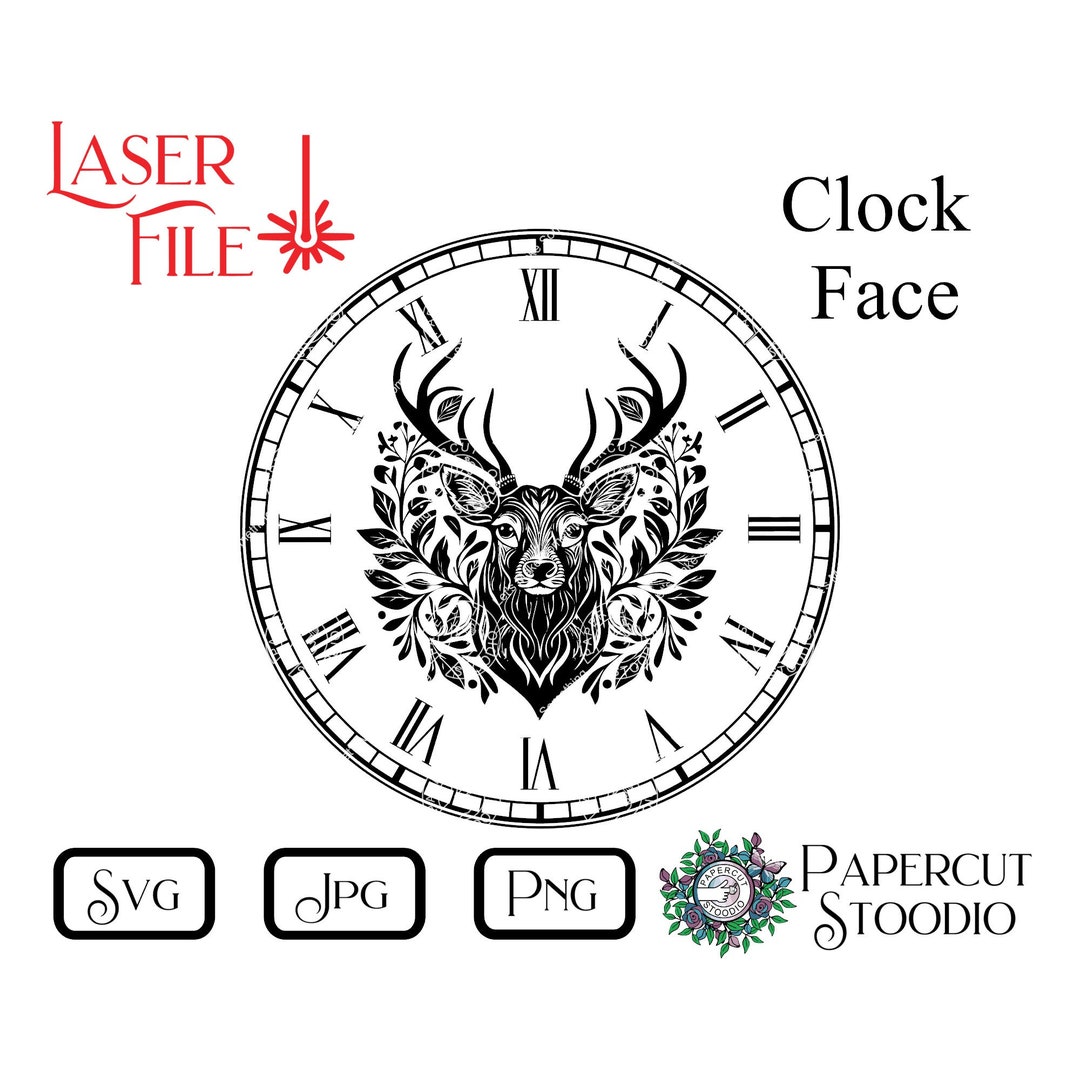 Laser Engrave File, Deer Clock Face SVG, DIY Clock Lightburn Glowforge ...