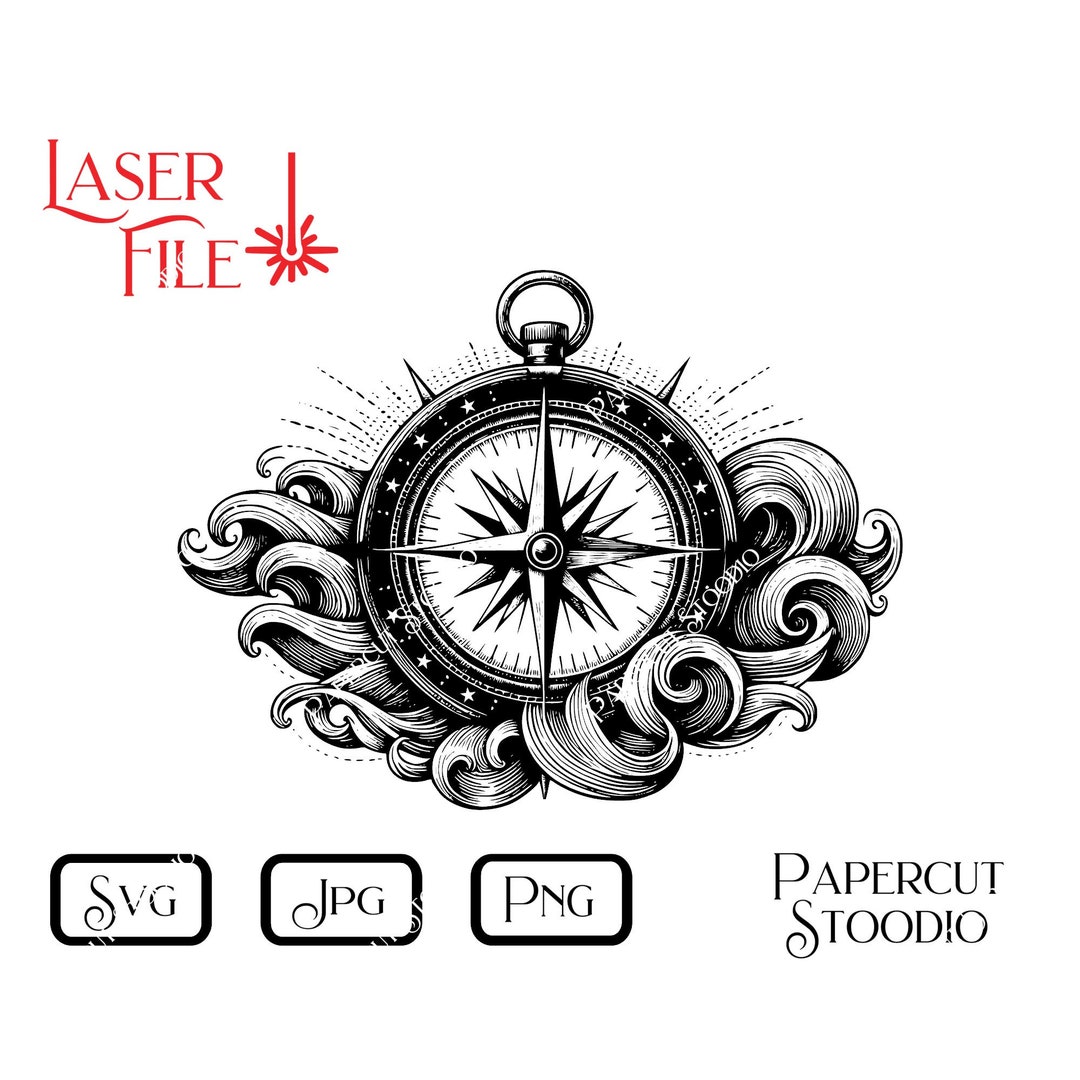 Laser Engrave File, Compass Waves SVG, Lightburn Glowforge Wood Burn ...