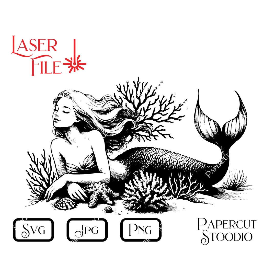 Laser Engrave File, Mermaid SVG, Lightburn Glowforge for Signs Cutting ...