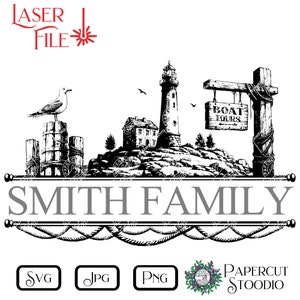 Laser Engrave File, Seaside Monogram SVG, Lightburn Glowforge Woodburn ...