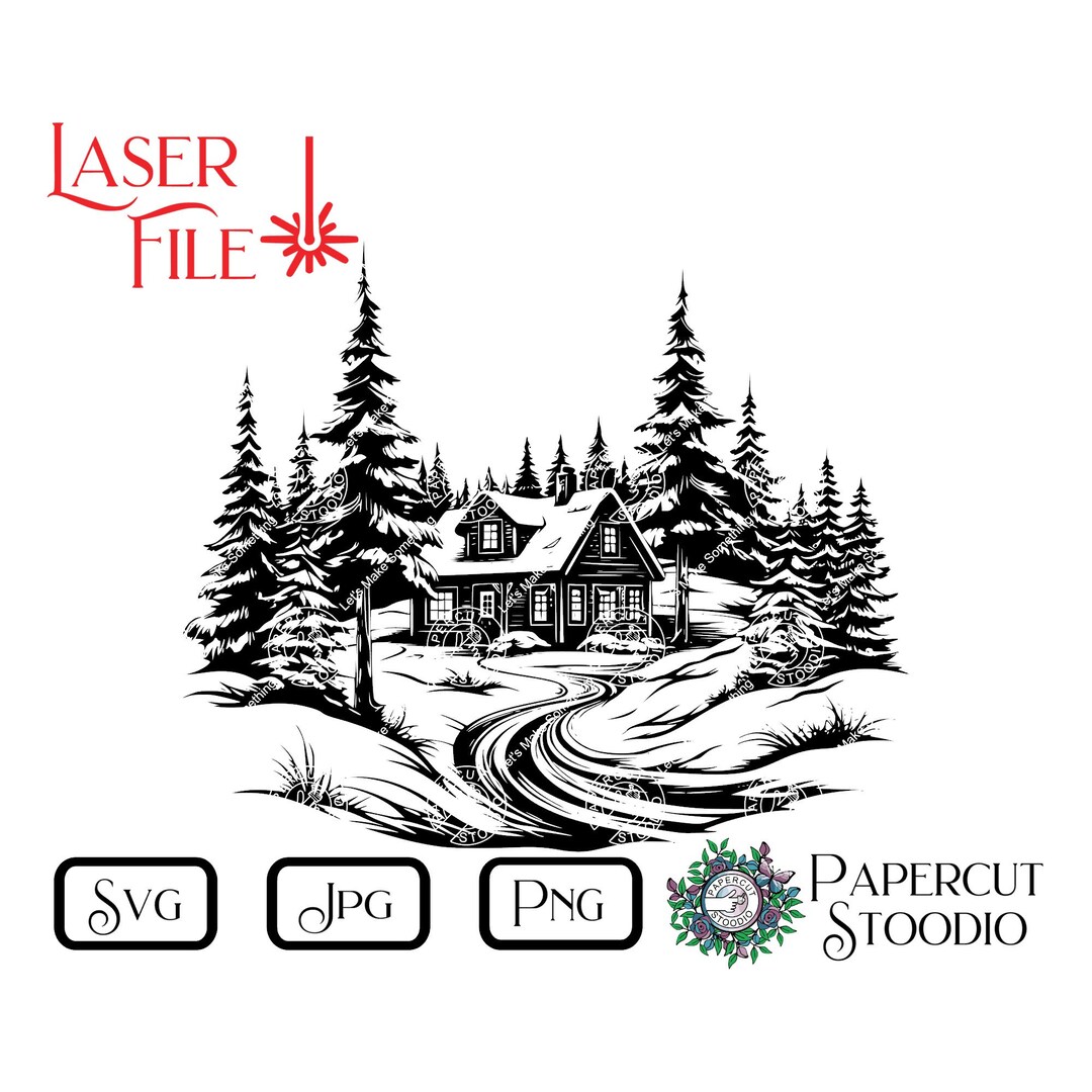 Snow Cabin Laser Engrave File, Wood Sign SVG, Glowforge Lightburn ...