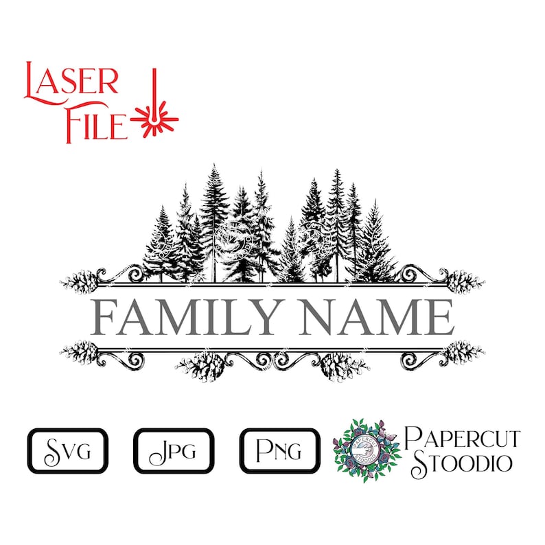 Laser Engrave File Pine Monogram SVG, Lightburn Glowforge Wood Burn ...