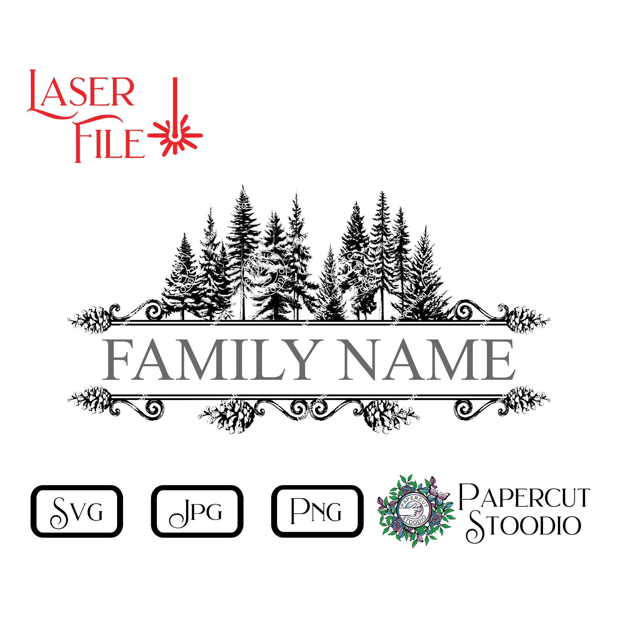 Pine Monogram SVG Laser Engrave File, Cutting Board Design (digital ...