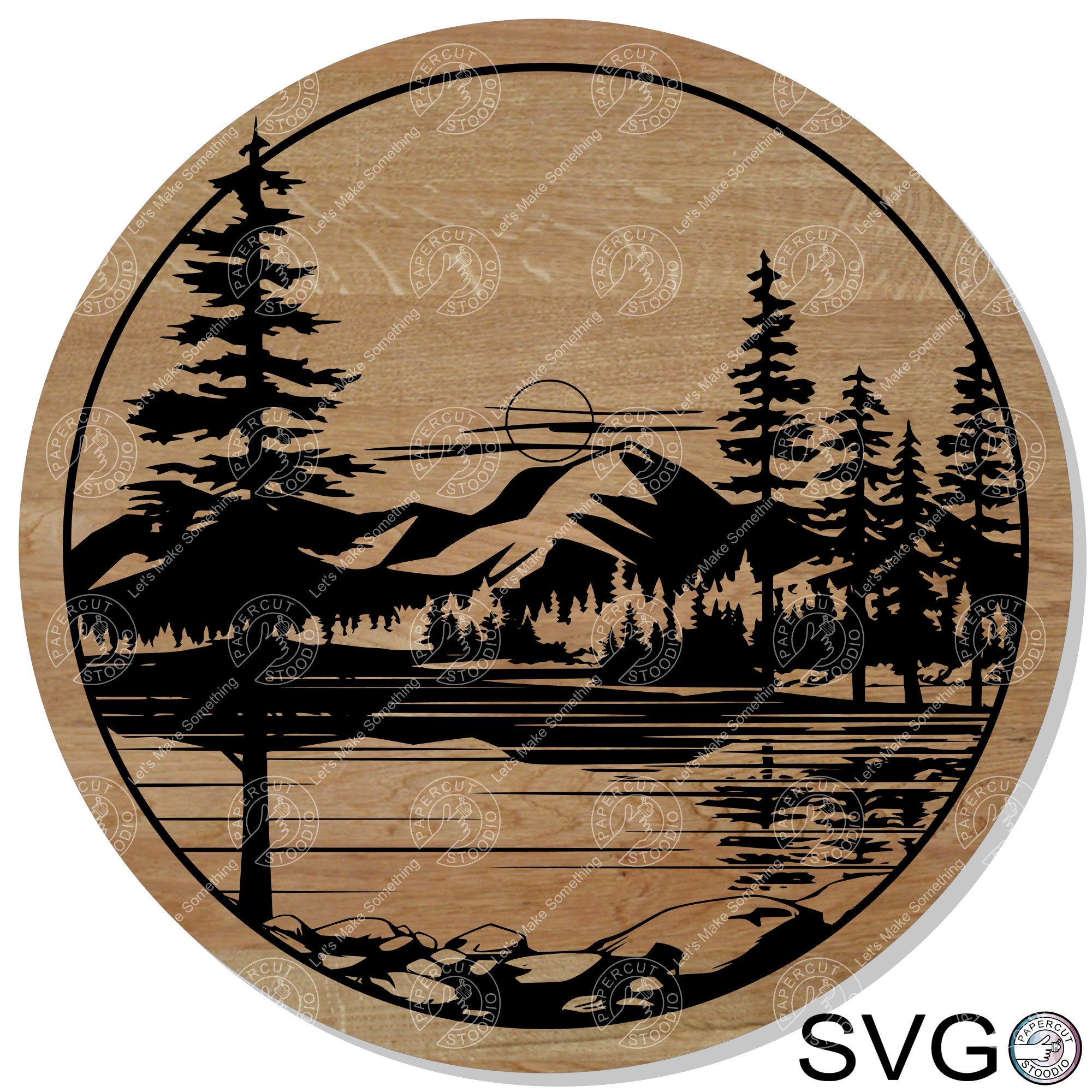 Lake Scene SVG DXF Round Lakeview Scenic Lake Mountain Forest - Etsy