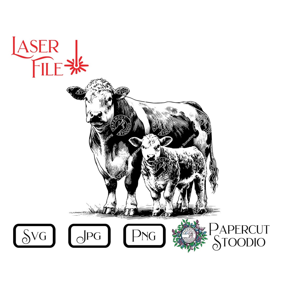 Simmental Cow Calf Laser Engrave File, Farmhouse Sign SVG PNG JPG ...