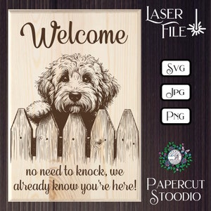 Laser Engrave File, Goldendoodle Peek SVG, DIY Door Hanger Dog Fence ...