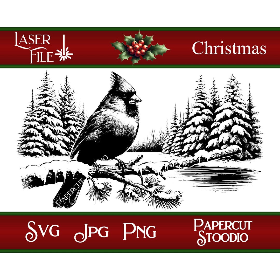 Laser Engrave File, Winter Lake Cardinal SVG, Png Jpg Instant Digital ...
