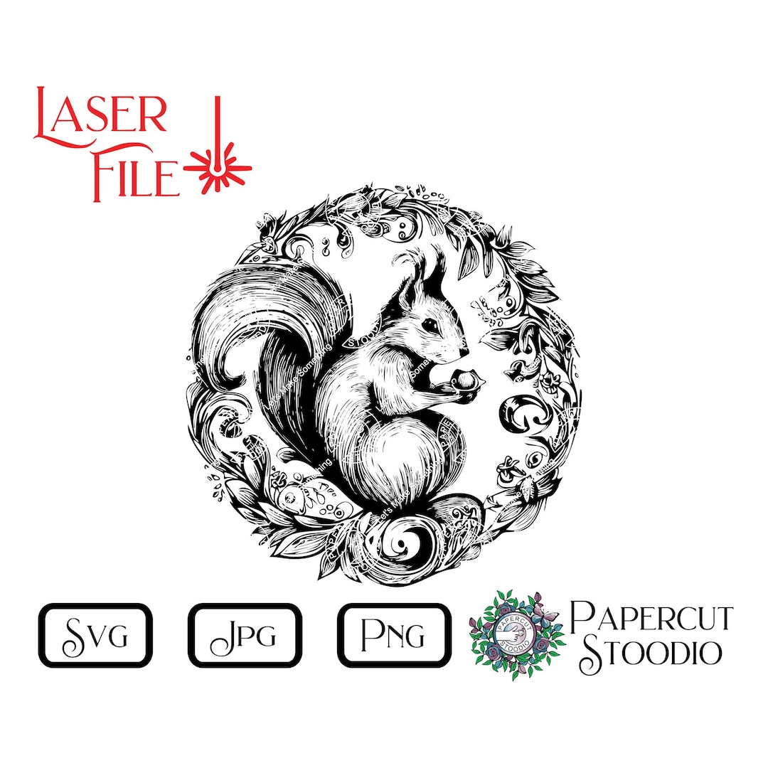 Laser Engrave File, Squirrel Circle SVG, PNG Files for Woodworking ...