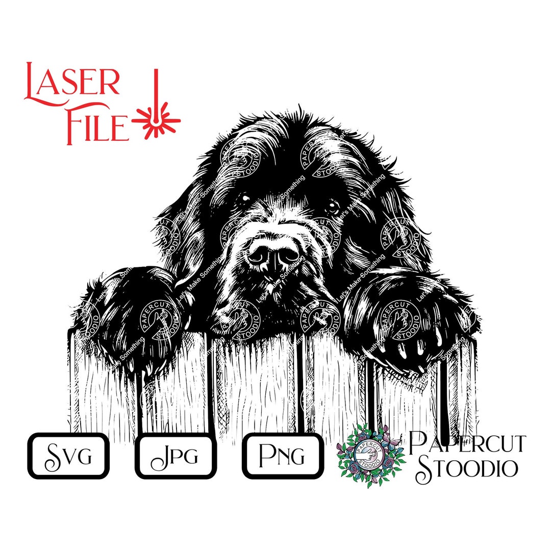 Laser Engrave File, Newfoundland Dog Peek SVG, DIY Door Hanger Dog ...