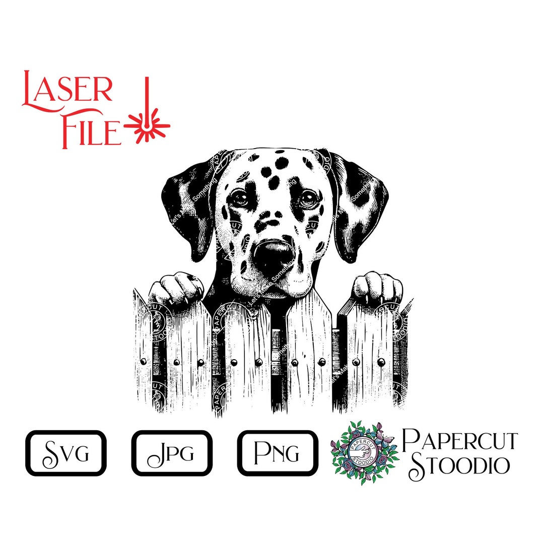 Laser Engrave File, Dalmatian Dog Peek SVG, DIY Door Hanger Dog Fence ...