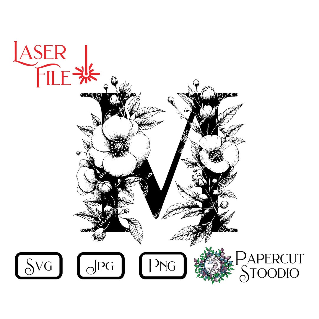 Laser Engrave File, Floral Letter M SVG, Lightburn Glowforge ...