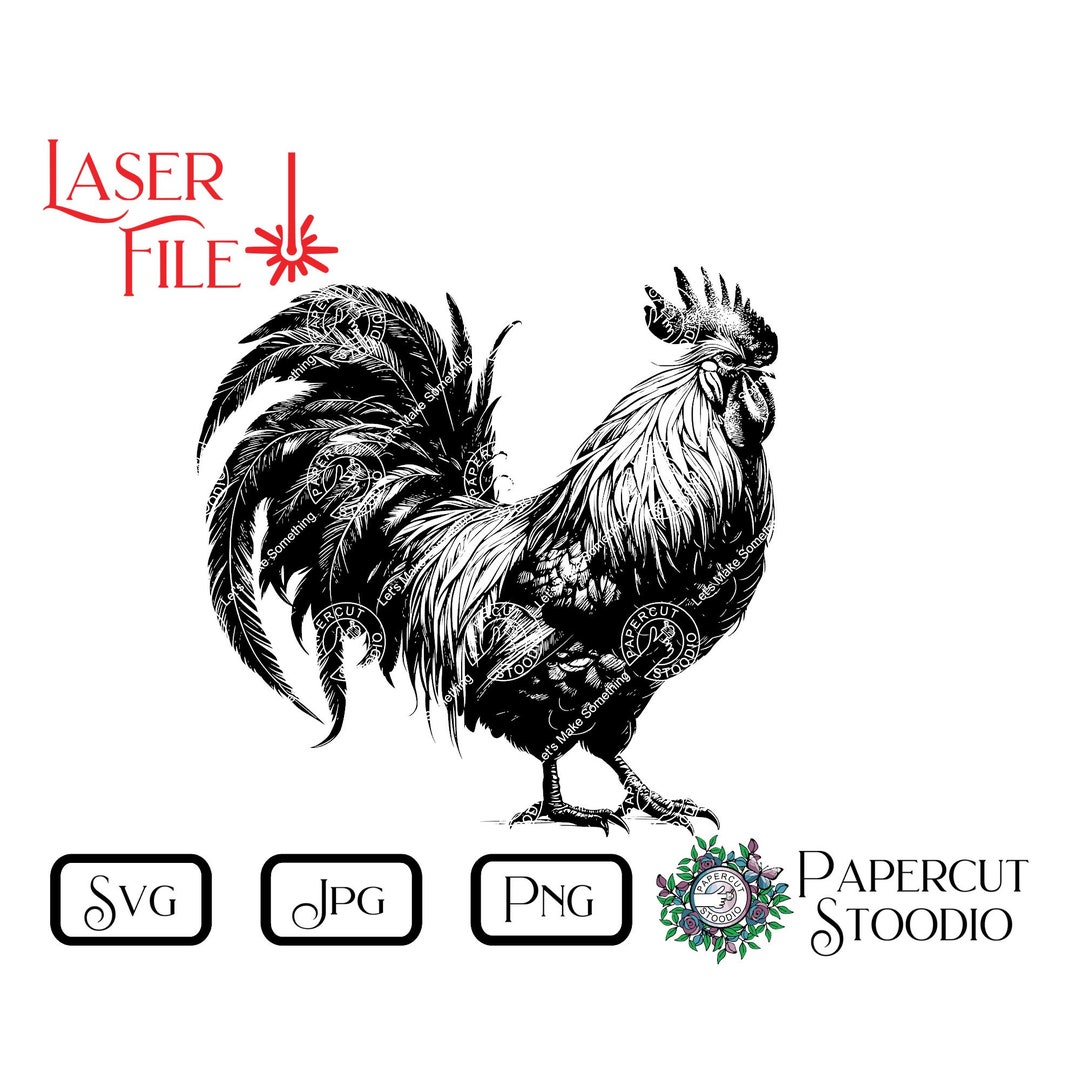Laser Engrave File, King Cluck Rooster SVG, for Lightburn Glowforge ...