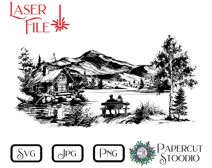 Winter Cabin Laser Engrave File, Christmas Scene SVG PNG JPG (digital ...