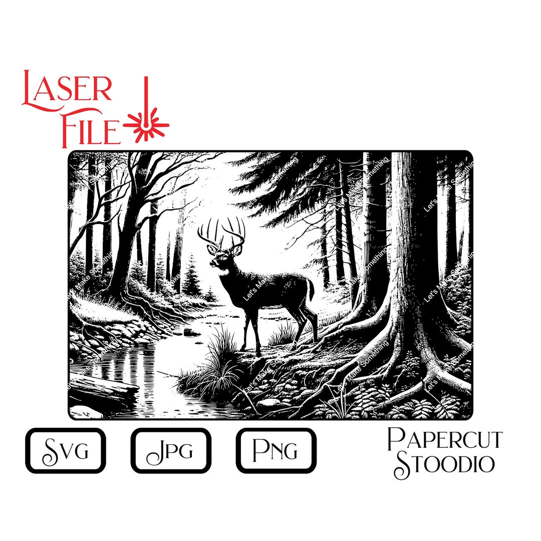 Laser Engrave File, Forest Deer Svg, Lightburn Glowforge Digital ...