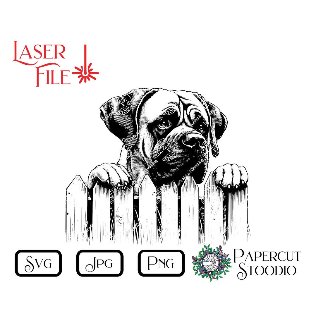 Laser Engrave File, Boerboel Dog Peek SVG, DIY Door Hanger Dog Fence ...