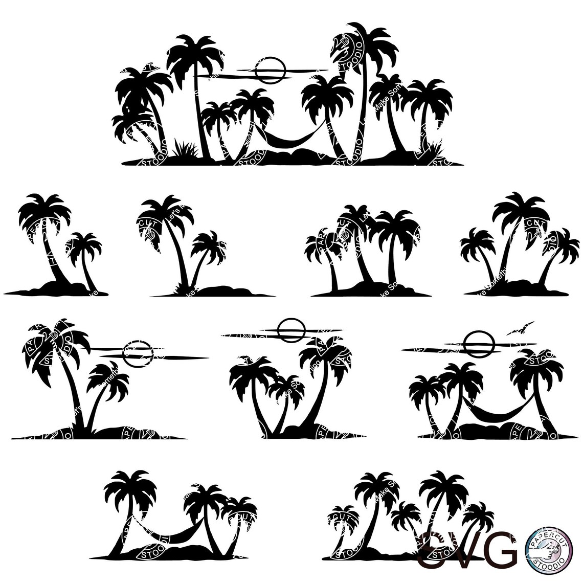 Palm Tree Bundle Svg Vector Silhouette Tropical Beach Island Summer ...