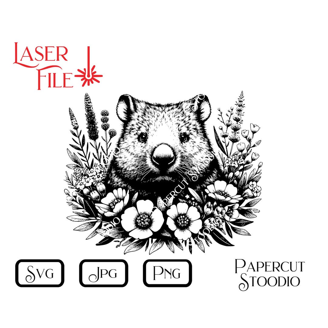 Laser Engrave File, Wombat Flowers SVG, Digital File for Wood Cutting ...