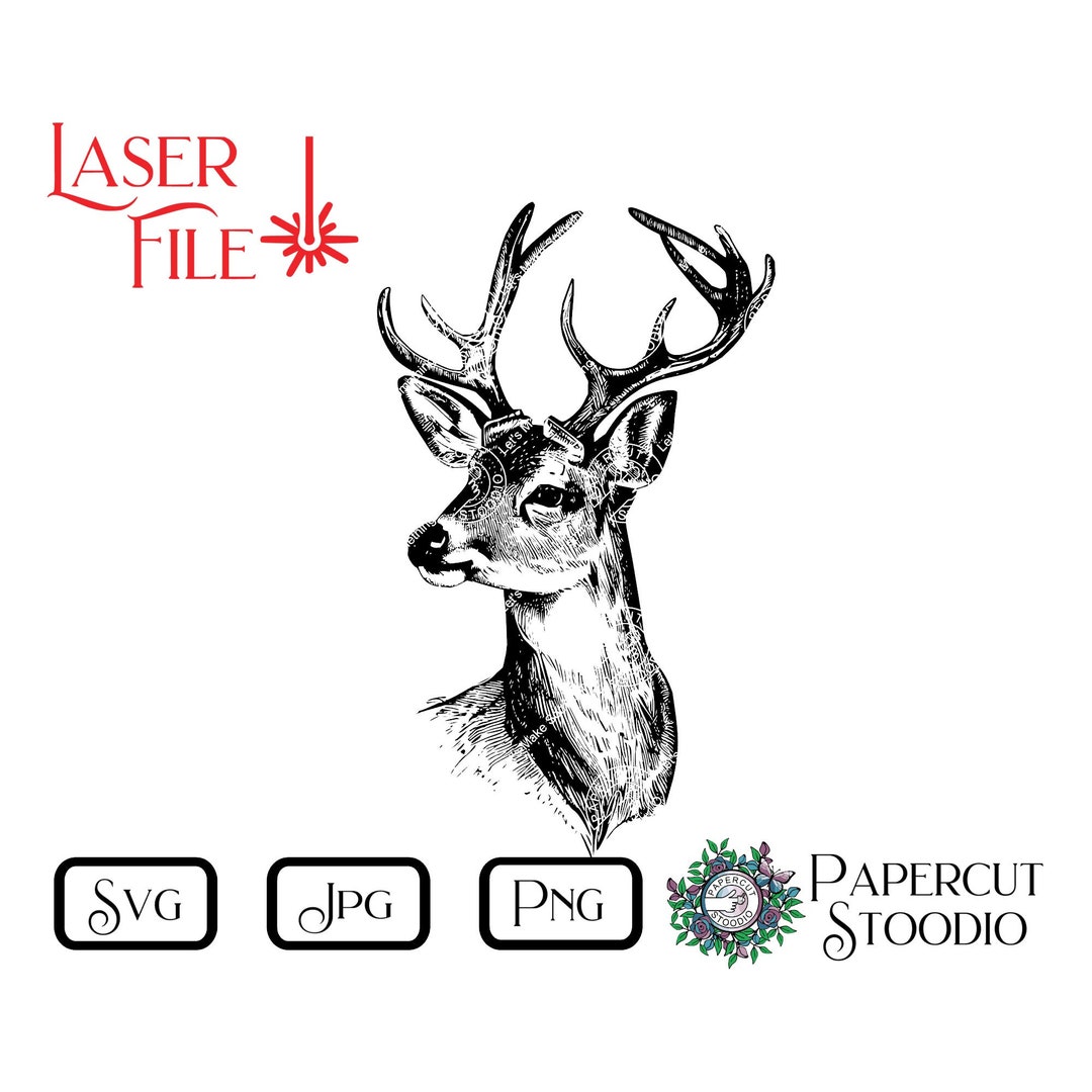 Laser Engrave File Deer Head SVG, Lightburn Glowforge Signs Cutting ...