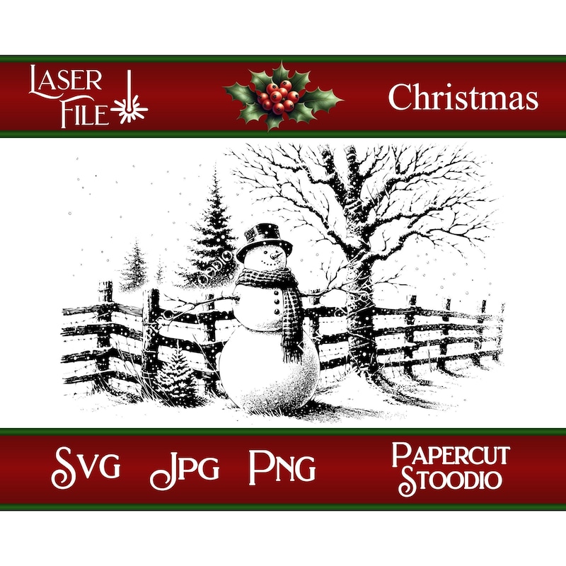 Snowman Scene Laser File - Etsy