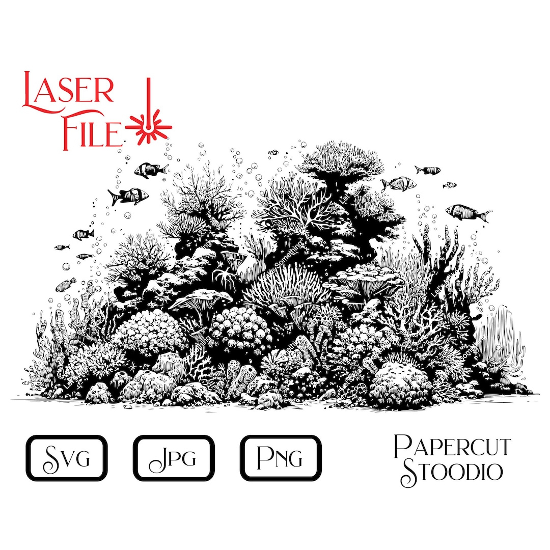 Laser Engrave File, Coral Reef SVG, Beach Ocean Sea Lightburn Glowforge ...