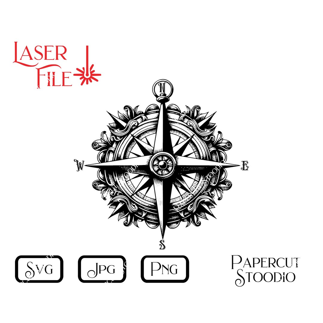 Laser Engrave File, Compass SVG, Lightburn Glowforge Wood Burn Travel ...
