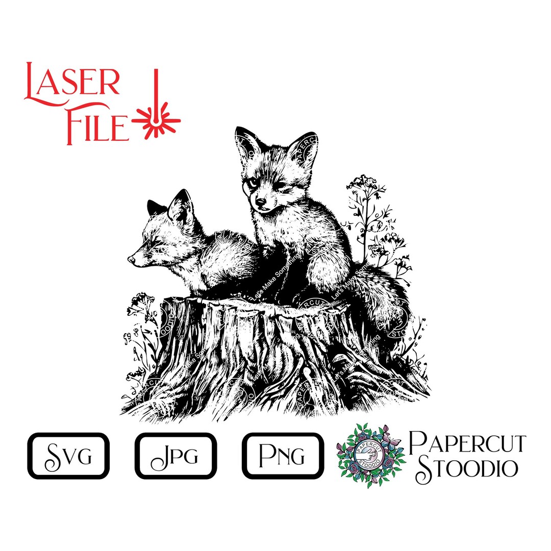 Laser Engrave File Fox Siblings SVG, Lightburn Glowforge Signs Cutting ...