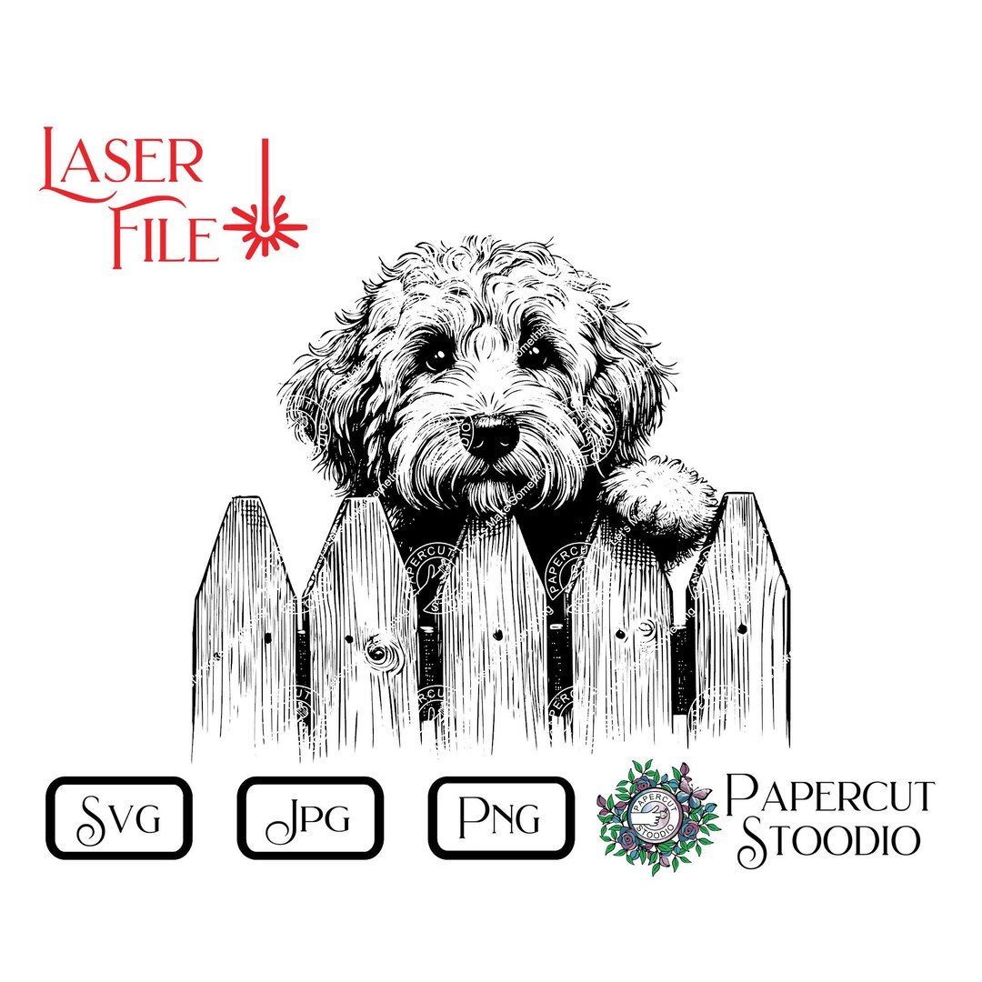 Laser Engrave File, Goldendoodle Peek SVG, DIY Door Hanger Dog Fence ...