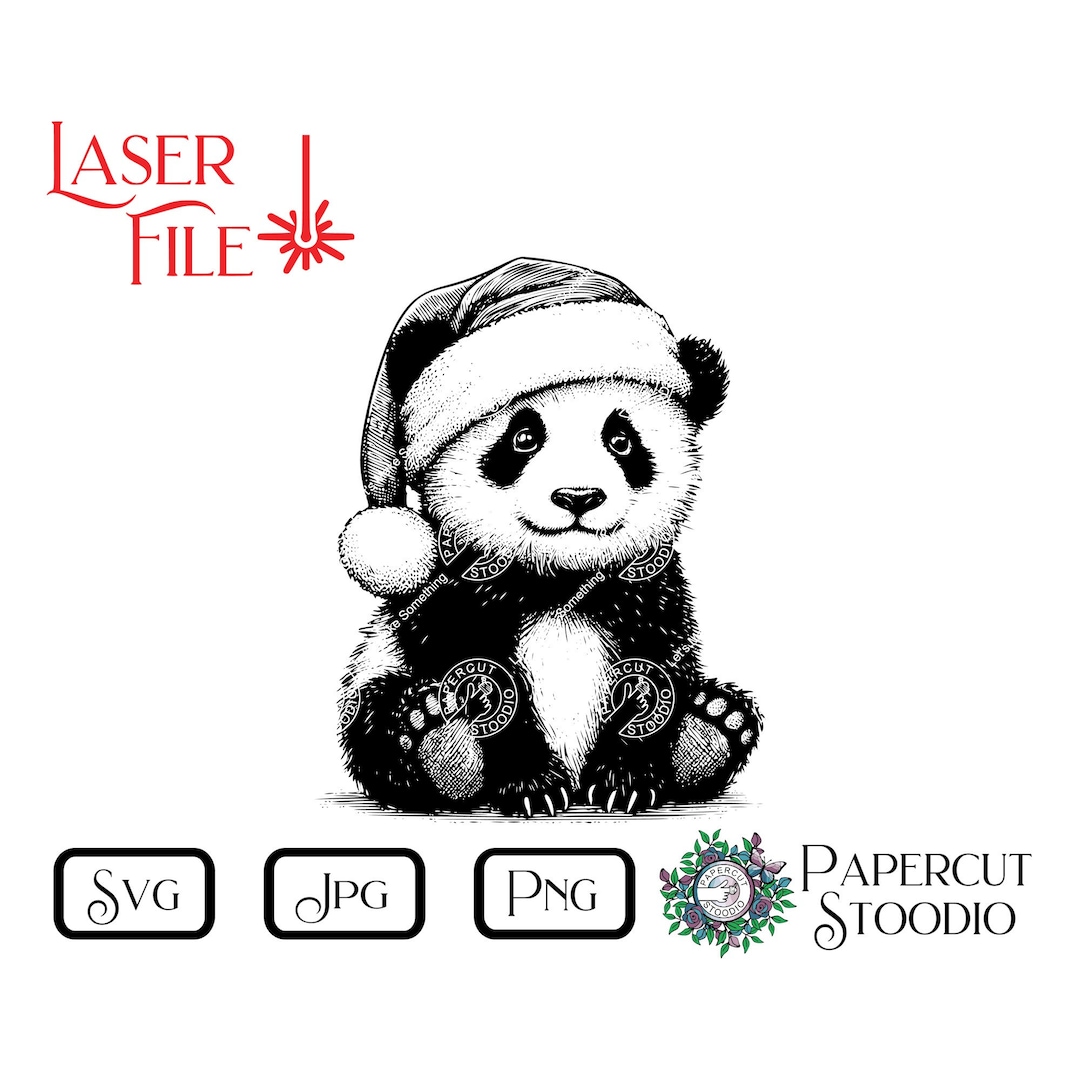 Laser Engrave File, Panda Santa Hat Svg, DIY Christmas Sign Cutting ...