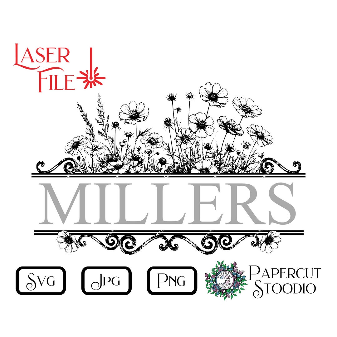 Laser Engrave File Wildflowers Monogram SVG, Lightburn Glowforge ...