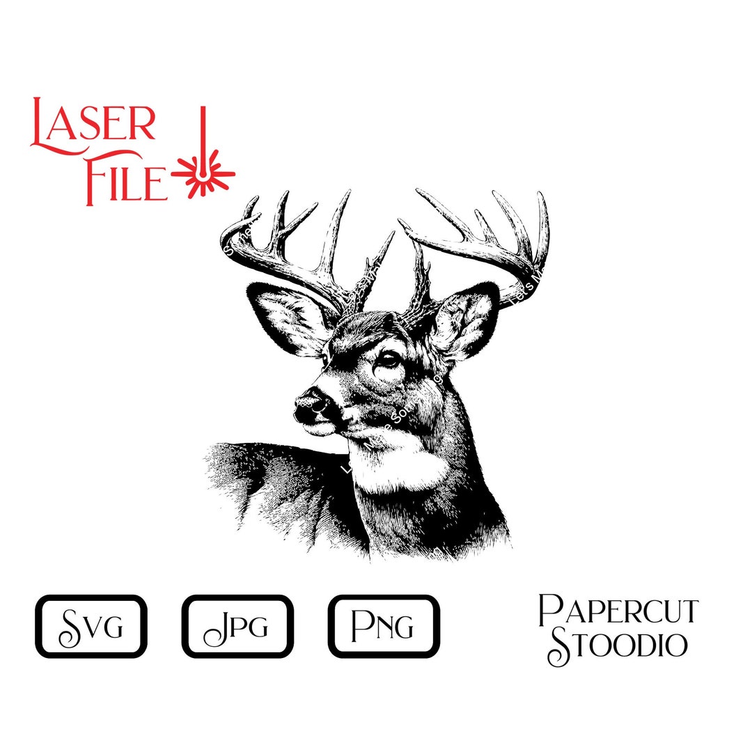 Laser Engrave File, White Tail Deer Deer Head SVG, Lightburn Glowforge ...